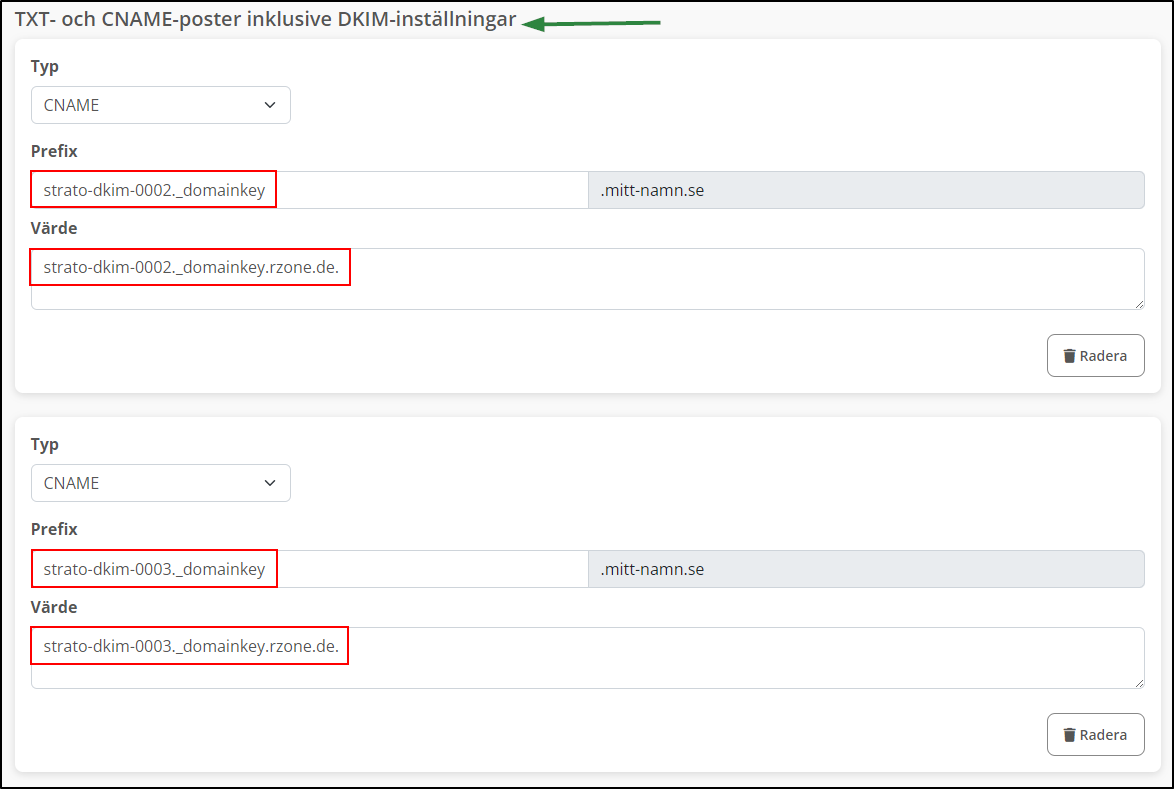 DNS-poster hos STRATO