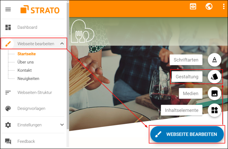 Wie kann ich das Design im STRATO Homepage-Baukasten bearbeiten und ändern?