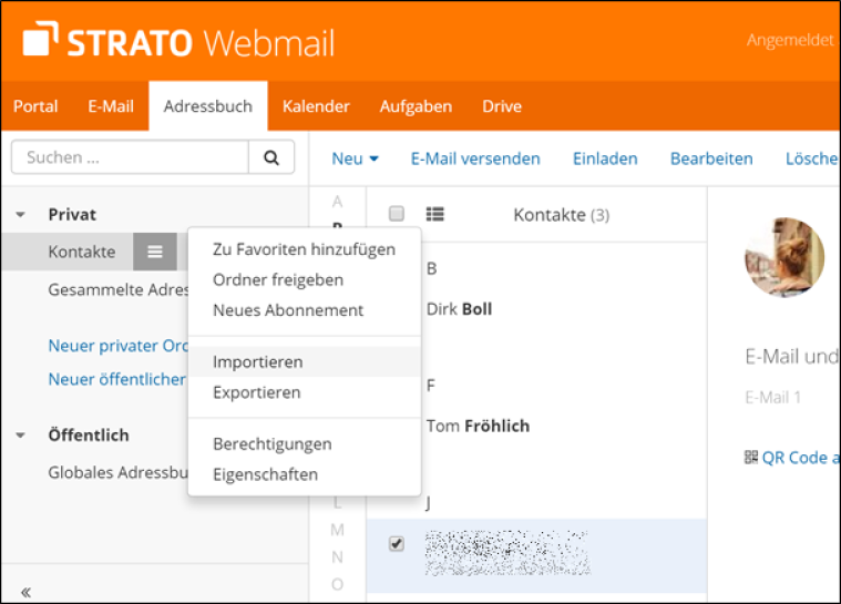 Kontakte nach STRATO Webmail importieren | STRATO