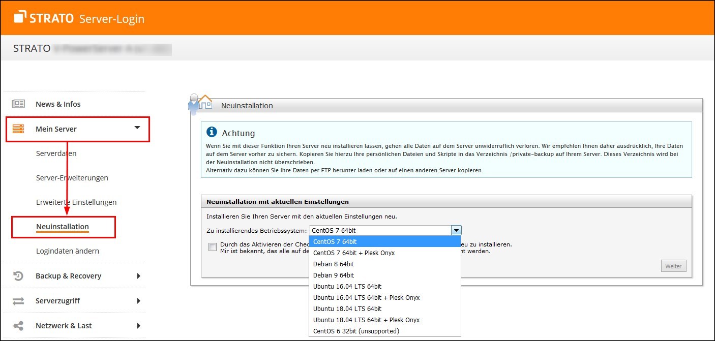 Auswahl an Betriebssystem für STRATO-Server | STRATO