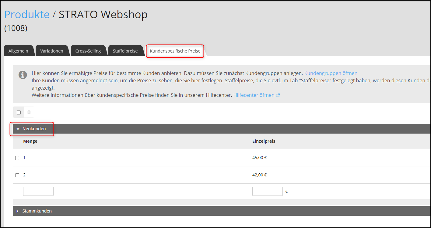 Kundengruppen im Webshop Now anlegen | STRATO