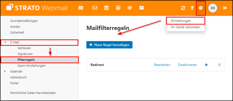 E-Mail-Filterregeln in STRATO Webmail festsetzen | STRATO