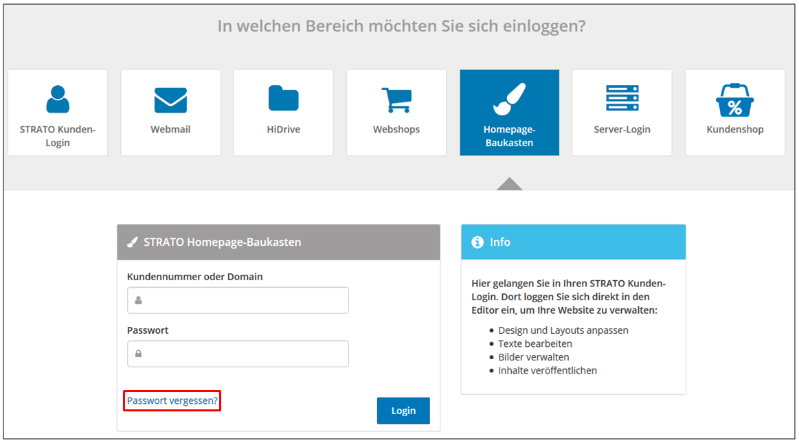 Passwort für Ihren Zugang vergessen | STRATO