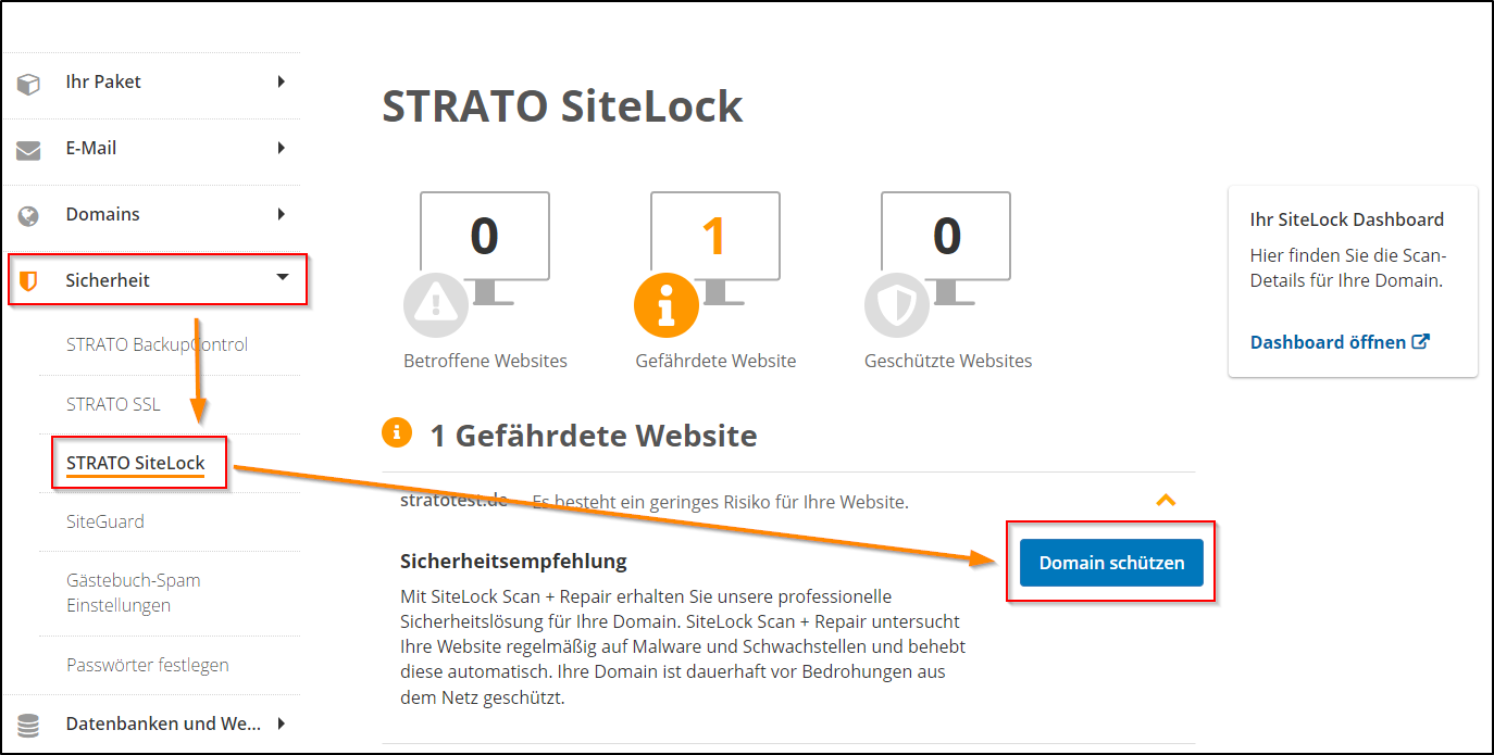 So bestellen Sie SiteLock für Ihre Domain | STRATO